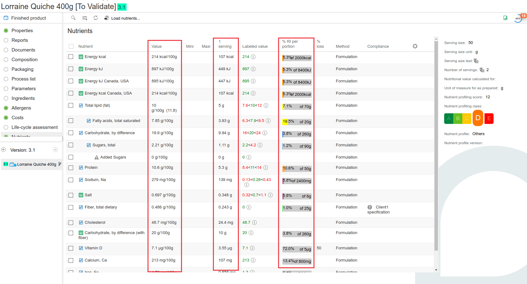 Nutritional Values: From Formulation to Labeling - beCPG